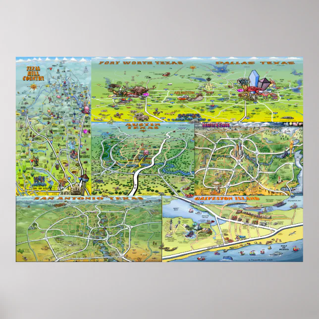 Texas Fun Maps Poster | Zazzle
