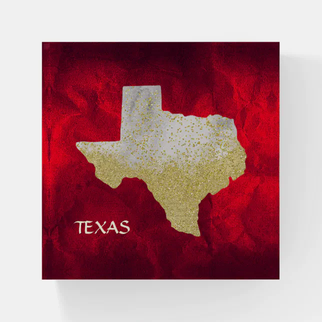 Texas Gold Glitter State on Red Paperweight | Zazzle