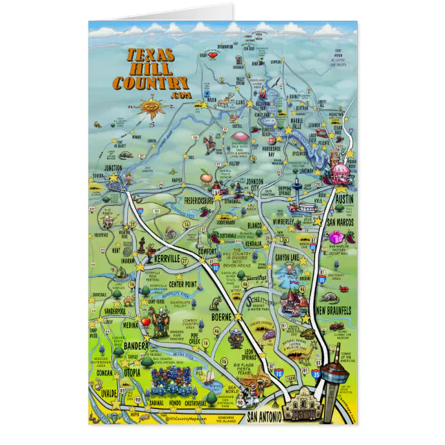 Texas Hill Country Cartoon Map Card | Zazzle