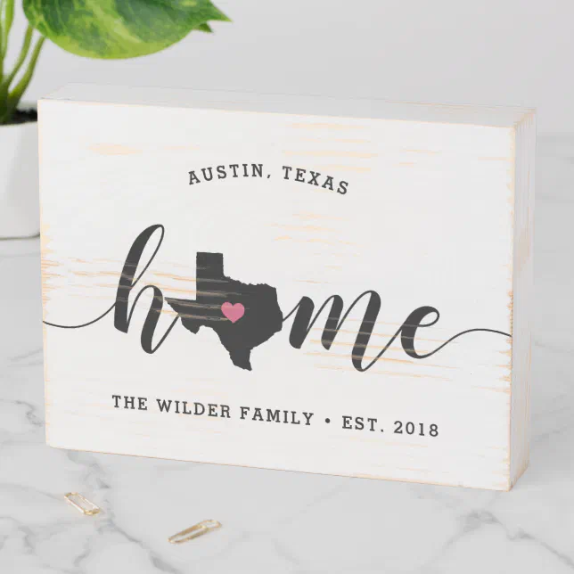Texas Home State Rustic Family Name Wooden Box Sign | Zazzle