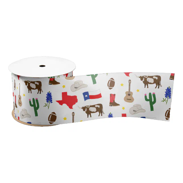 Texas Icons Satin Ribbon | Zazzle