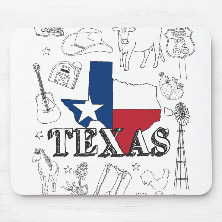 Texas Illustration Doodles of Texas Texas Pattern Mouse Pad | Zazzle