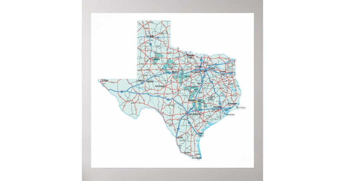 Texas Interstate Map Print | Zazzle