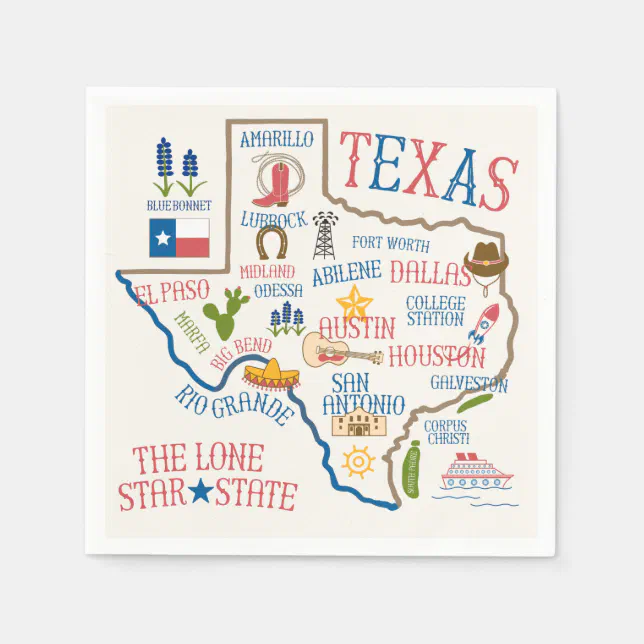 Texas Landmarks Map Napkins | Zazzle