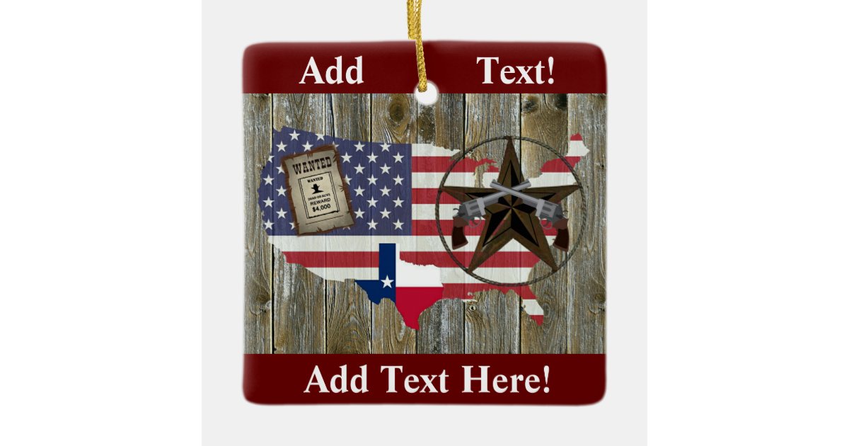 Texas Lone Star Dueling Pistols Most Wanted Sign C Ceramic Ornament ...