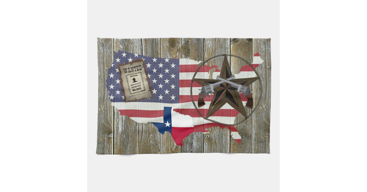 Texas Lone Star Dueling Pistols Most Wanted Sign Kitchen Towel | Zazzle