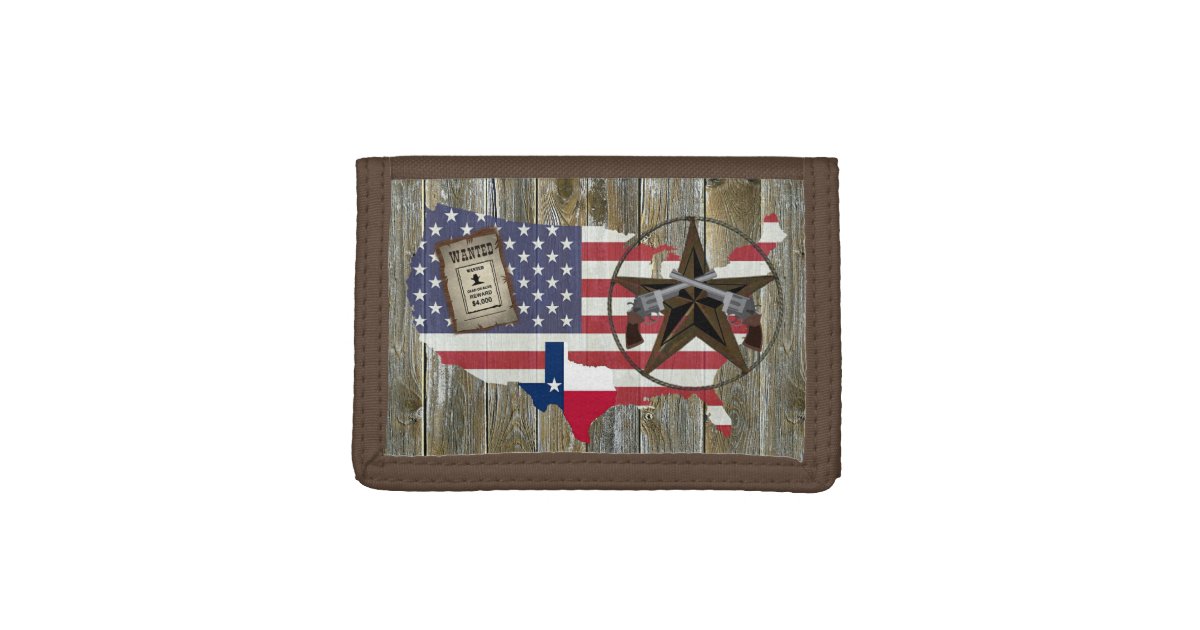 Texas Lone Star Dueling Pistols Most Wanted Sign Trifold Wallet | Zazzle