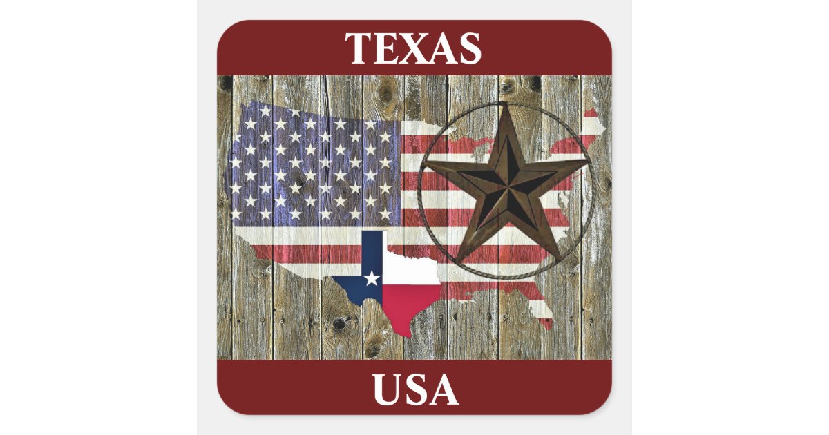 Texas Lone Star State Flag Map Square Sticker | Zazzle