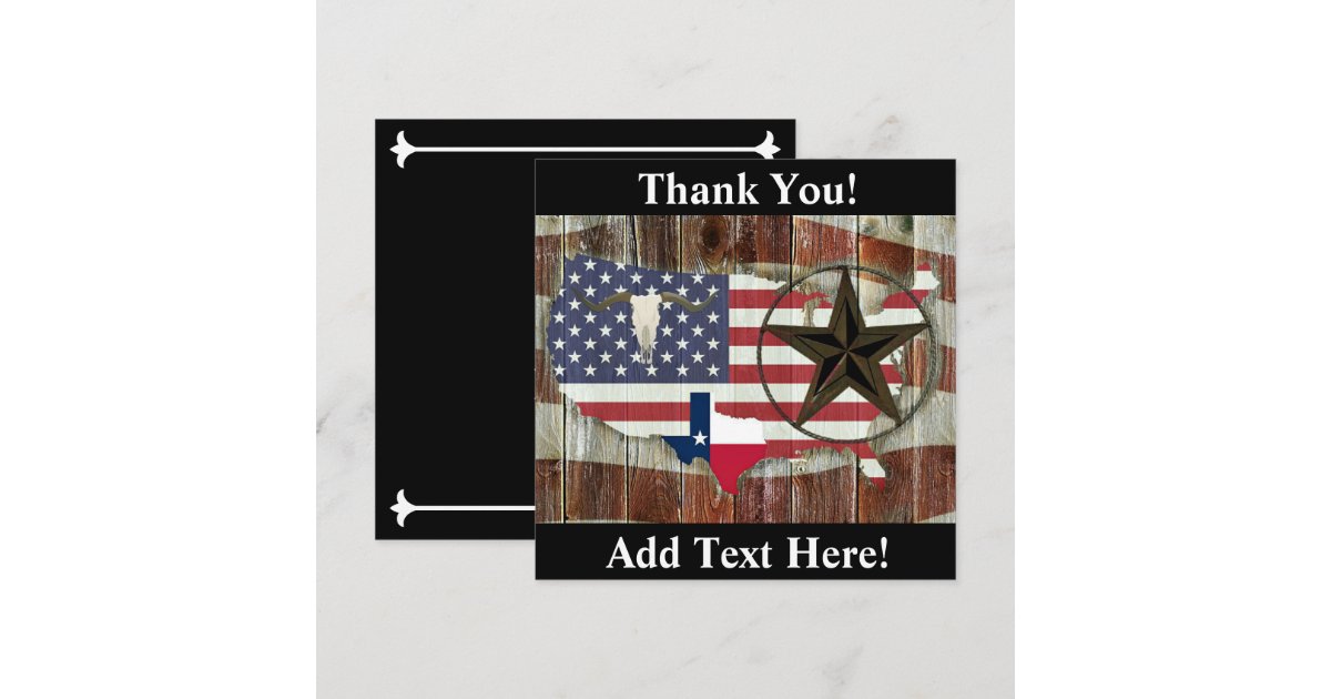 Texas Lone Star Texas Longhorn Texas State Map Thank You Card | Zazzle