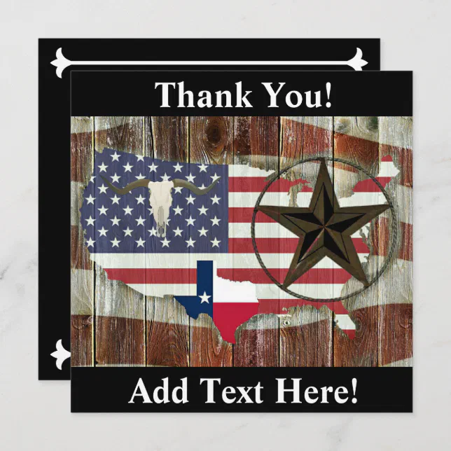 Texas Lone Star Texas Longhorn Texas State Map Thank You Card | Zazzle