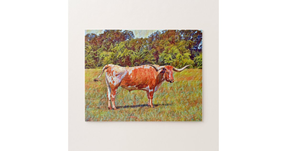 Texas Longhorn Cow Art Puzzle | Zazzle
