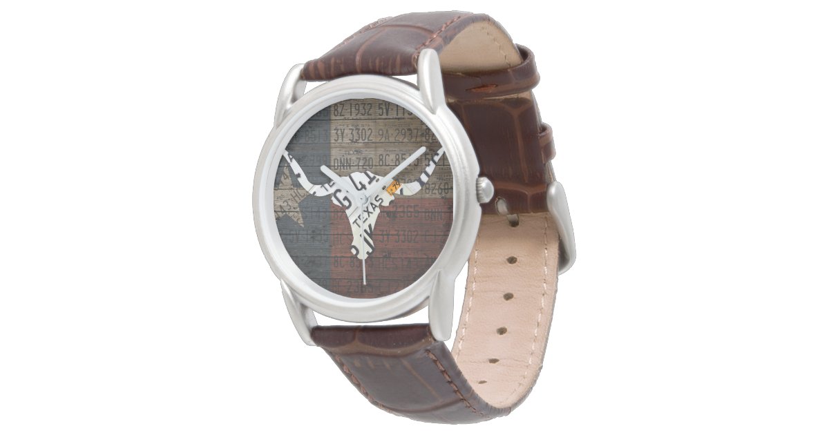 Texas Longhorn Flag License Plate Art Watch | Zazzle