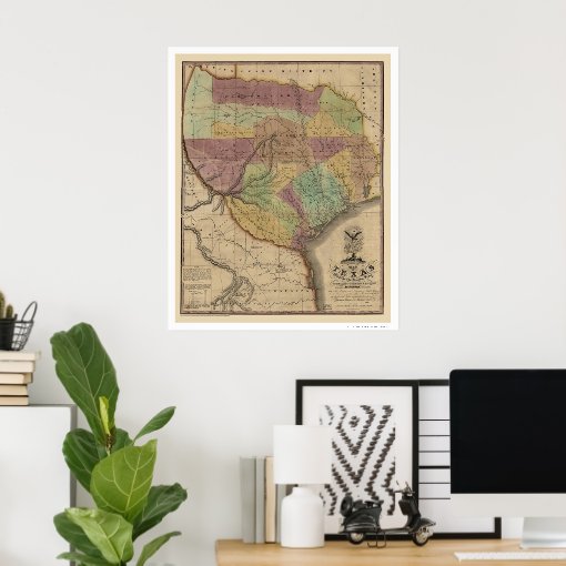 Texas Map By Stephen Austin 1837 Poster | Zazzle