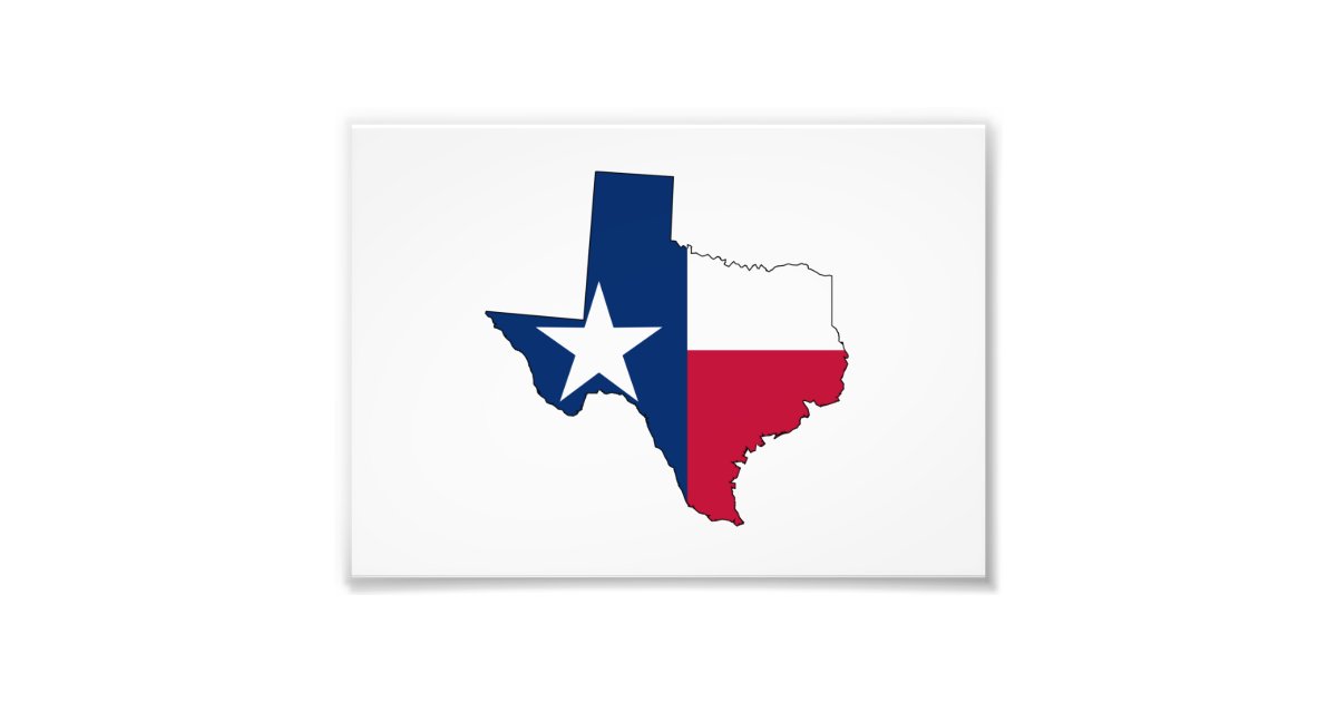 Texas Map Outline and Flag Photo Print | Zazzle