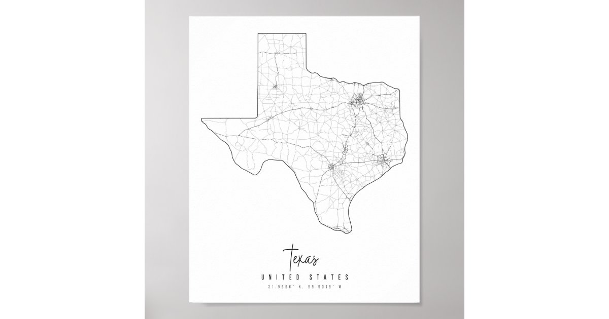 Texas Minimal Street Map Poster | Zazzle