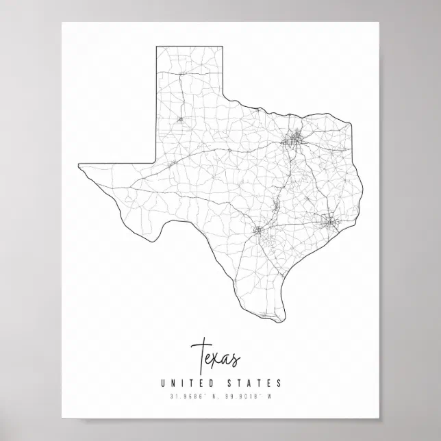 Texas Minimal Street Map Poster | Zazzle