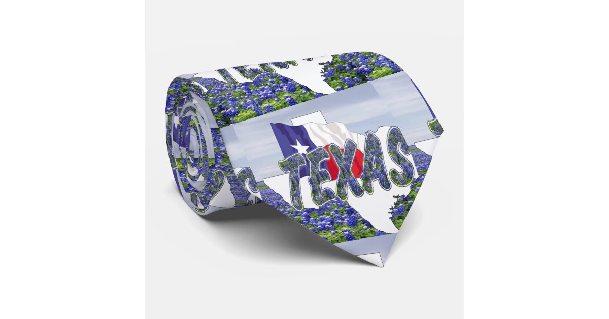 Texas Shape With Texas Flag and Bluebonnets Tie | Zazzle