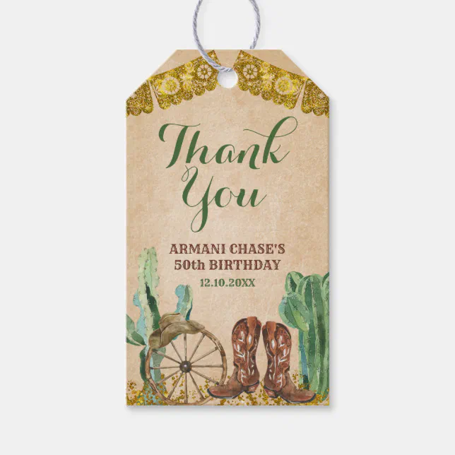 Texas South Western Cowboy Birthday Thank You Gift Tags | Zazzle