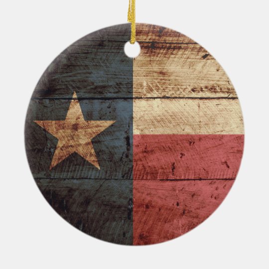 Texas State Flag on Old Wood Grain Ceramic Ornament | Zazzle.com