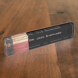 Texas State Flag on Old Wood Grain Desk Name Plate | Zazzle