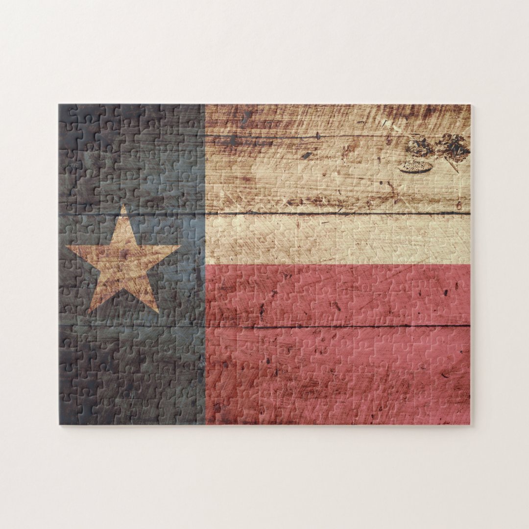 Texas State Flag on Old Wood Grain Jigsaw Puzzle | Zazzle
