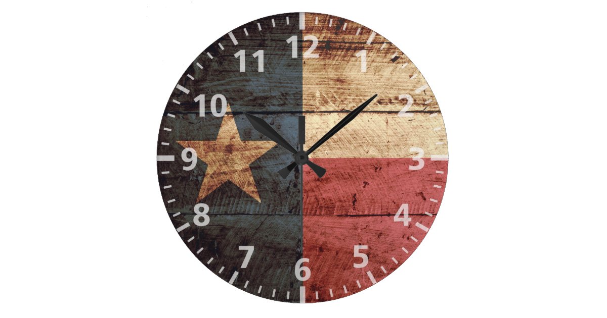 Texas State Flag on Old Wood Grain Large Clock | Zazzle
