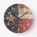 Texas State Flag on Old Wood Grain Large Clock | Zazzle