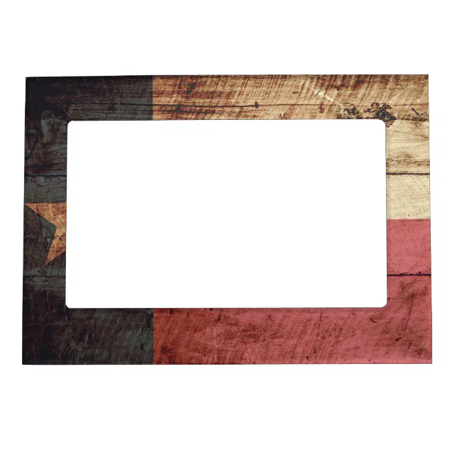Texas State Flag on Old Wood Grain Magnetic Picture Frame | Zazzle