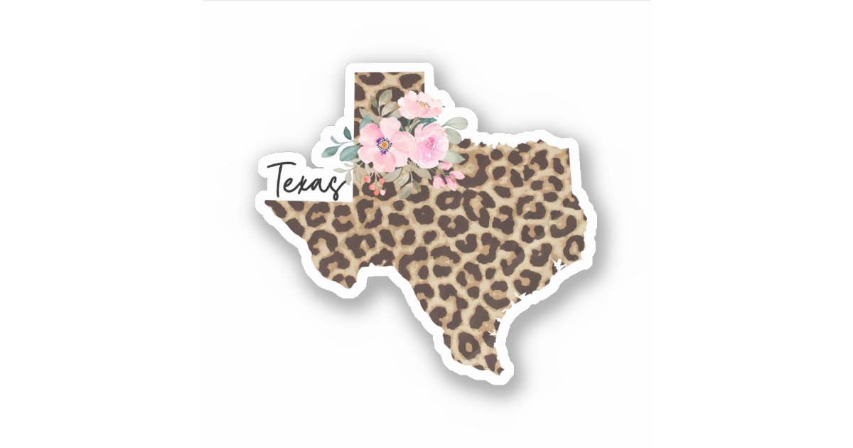 Texas State Leopard Print With Flowers Sticker | Zazzle