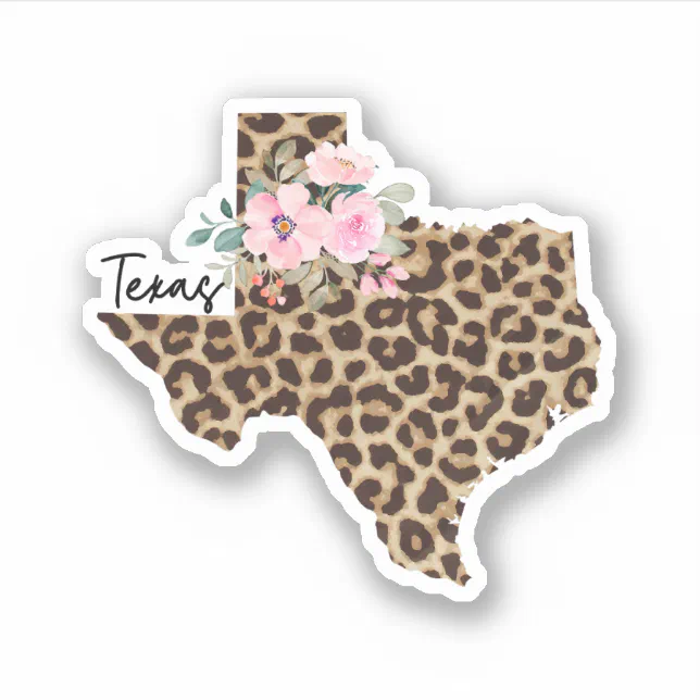 Texas State Leopard Print With Flowers Sticker | Zazzle