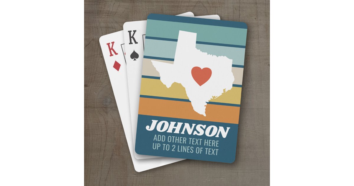Texas State Map Art - Custom Name Wedding Reunion Poker Cards | Zazzle