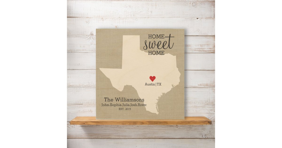 Texas State Map Custom Family Name Established Wood Wall Decor | Zazzle