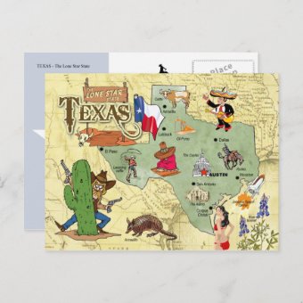 Texas State Map Postcard | Zazzle