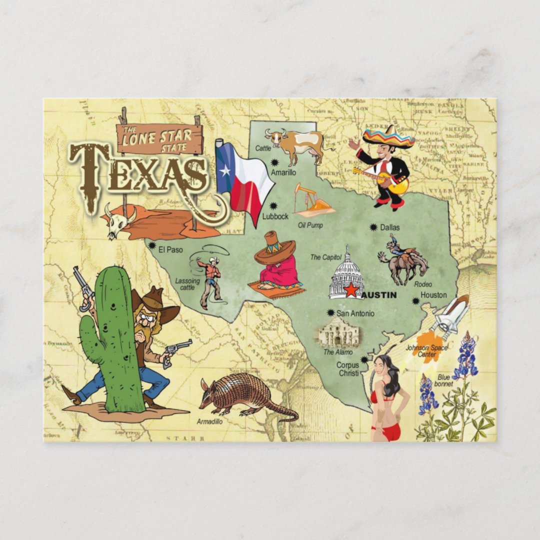 Texas State Map Postcard | Zazzle