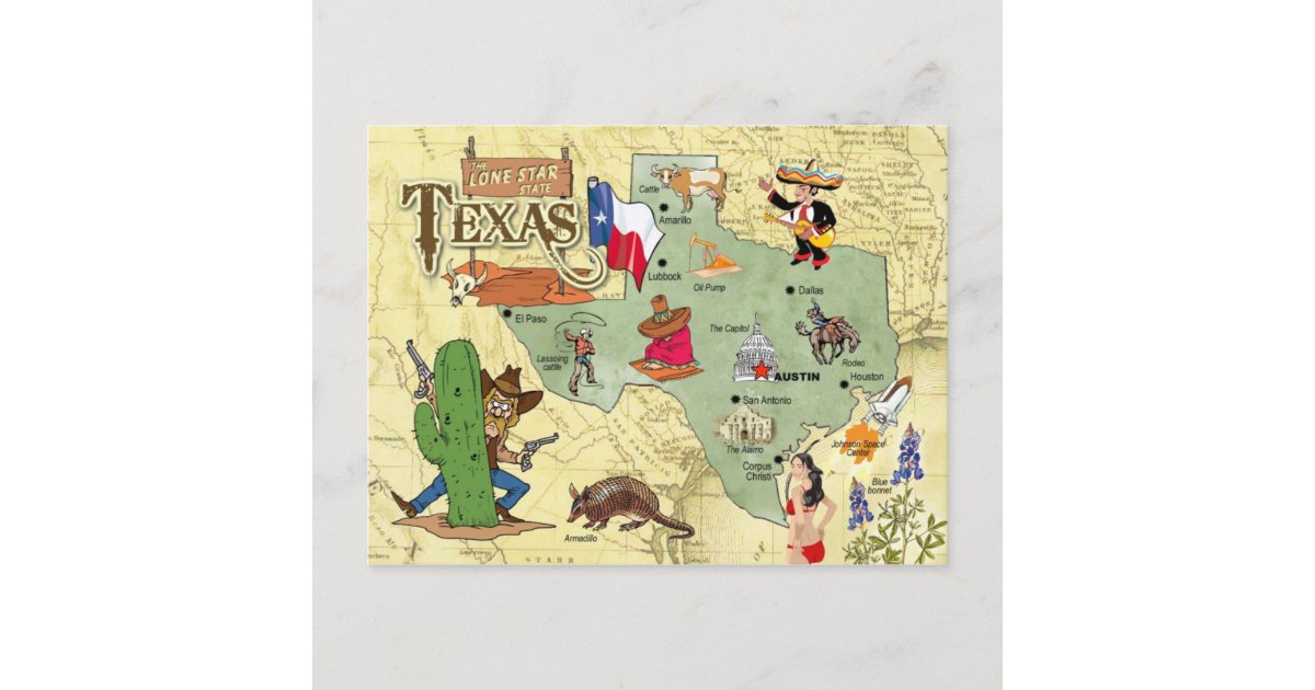 Texas State Map Postcard | Zazzle