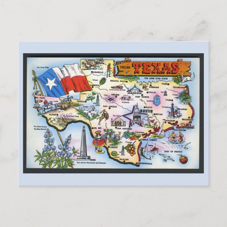 Texas State Map Postcard | Zazzle