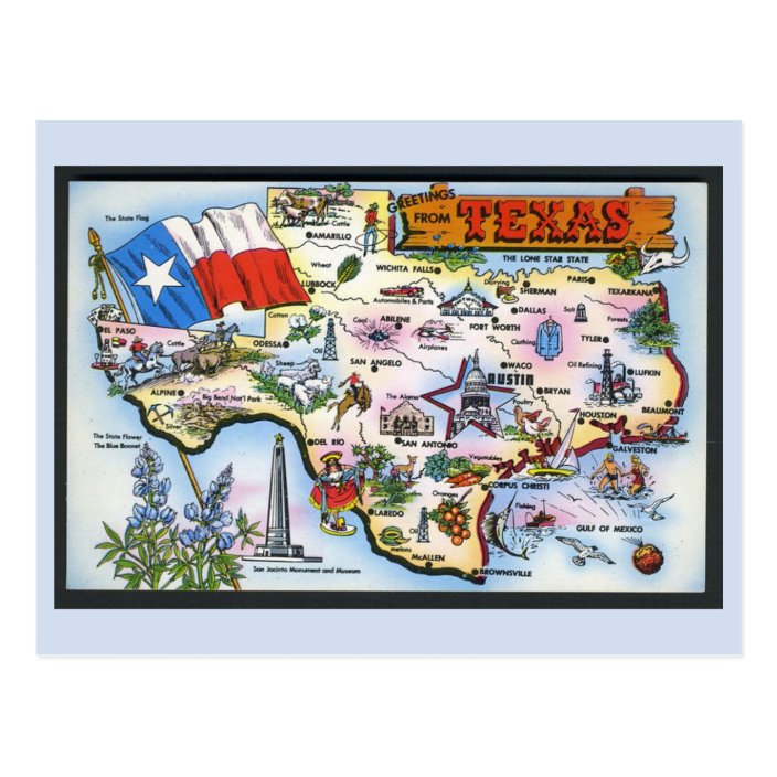 Texas State Map Postcard | Zazzle.com
