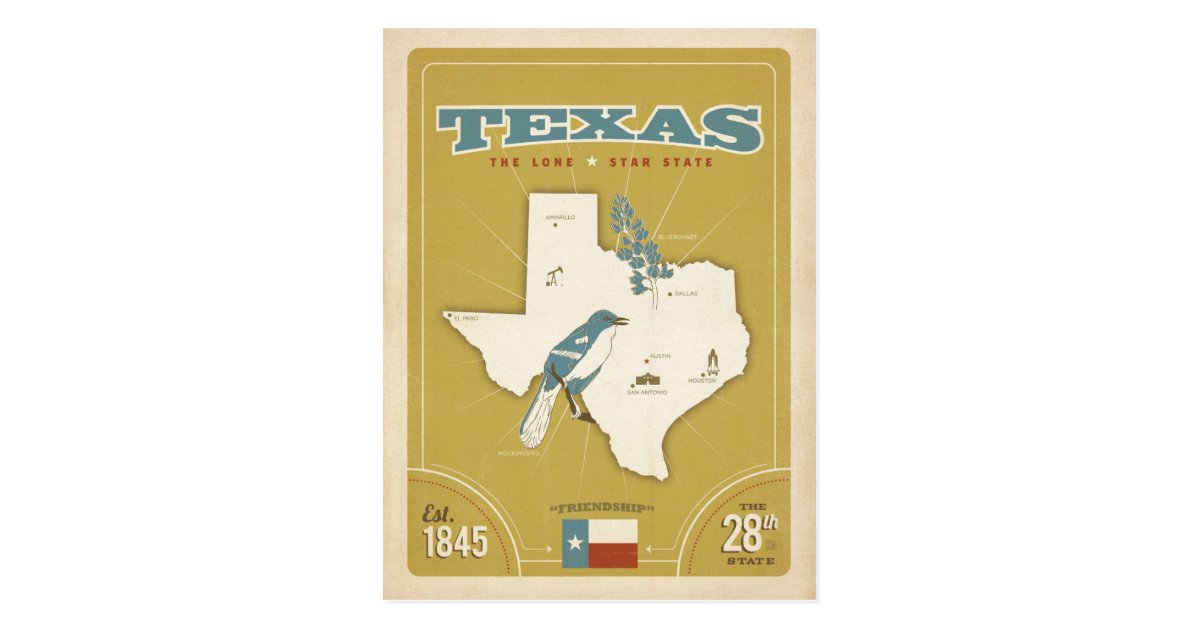 Texas State Map | The Lone Star State Postcard | Zazzle.com
