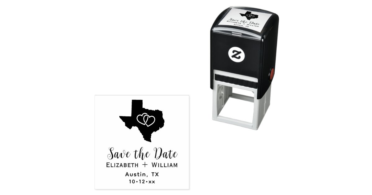 Texas State Map Wedding Save the Date DIY Hearts Self-inking Stamp | Zazzle
