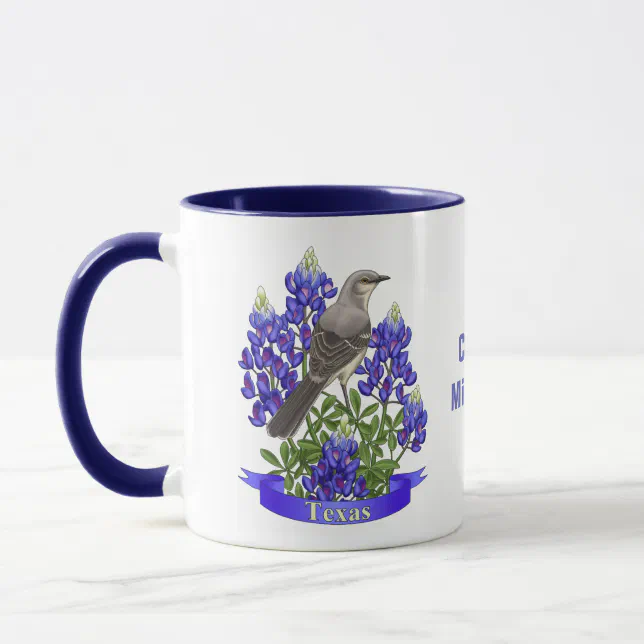 Texas State Mockingbird & Bluebonnet Flower Mug | Zazzle