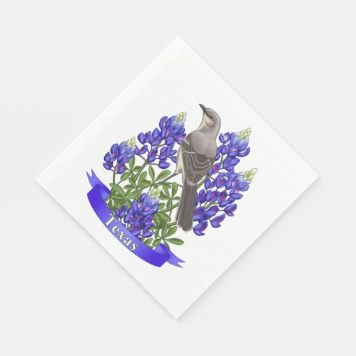 Texas State Mockingbird & Bluebonnet Flower Napkins | Zazzle