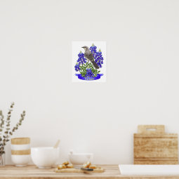 Texas State Mockingbird & Bluebonnet Flower Poster | Zazzle