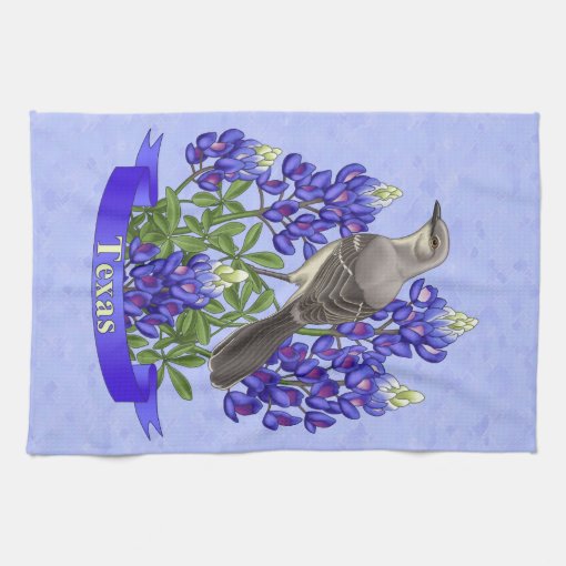 Texas State Mockingbird & Bluebonnet Flower Towel | Zazzle