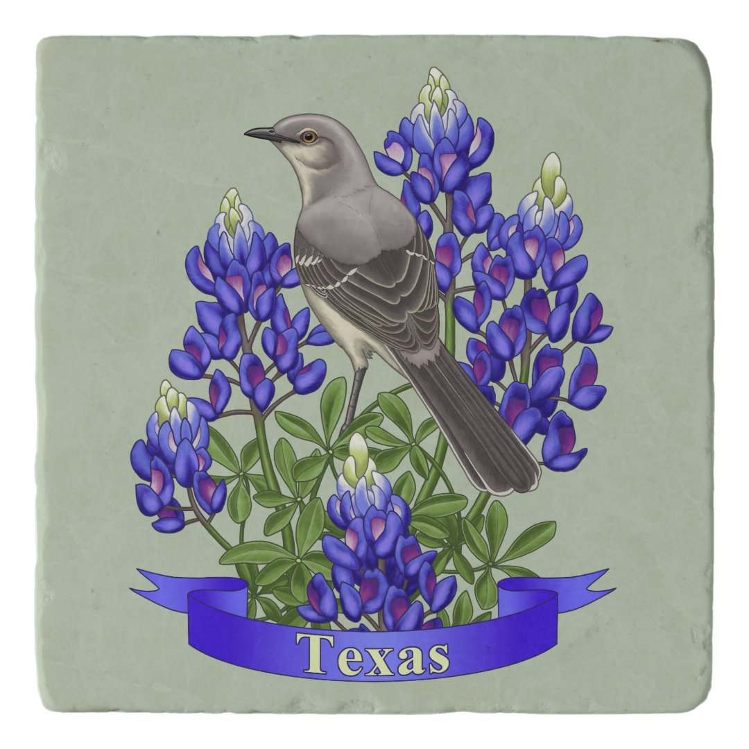 Texas State Mockingbird & Bluebonnet Flower Trivet | Zazzle