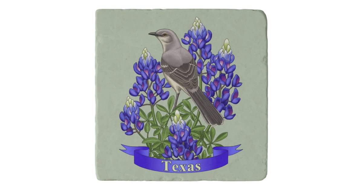 Texas State Mockingbird & Bluebonnet Flower Trivet | Zazzle