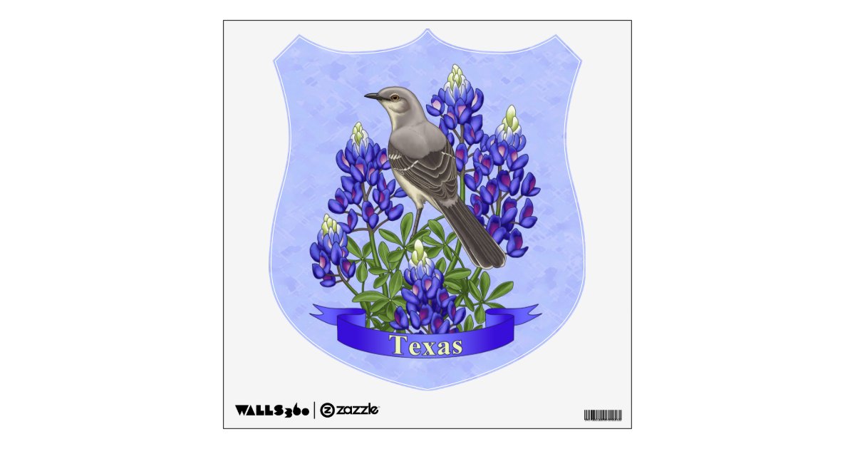 Texas State Mockingbird & Bluebonnet Flower Wall Decal | Zazzle