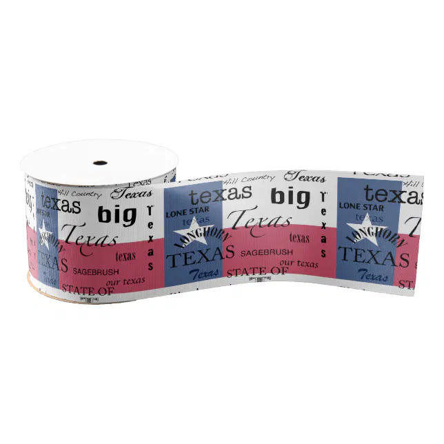 Texas Text Design-with Texas Flag Grosgrain Ribbon | Zazzle