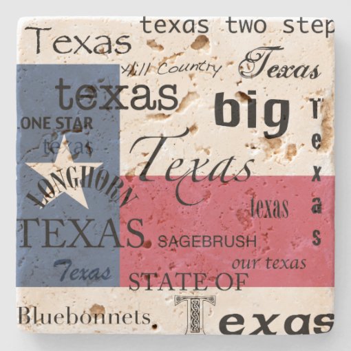 Texas Text Design-with Texas Flag Stone Coaster | Zazzle
