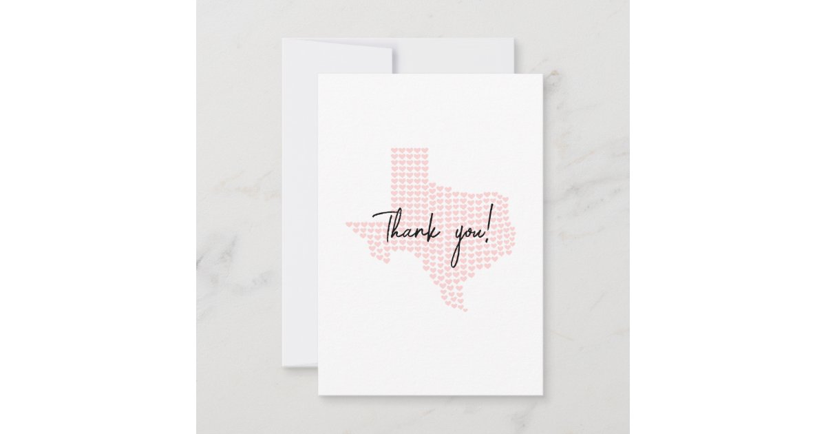 Texas Thank You Blush Hearts Greeting Card | Zazzle
