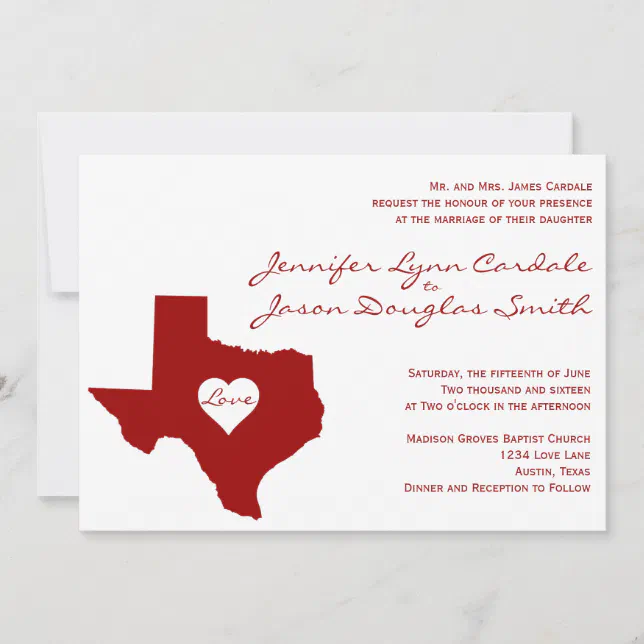 Texas Themed Red White Wedding Invitations | Zazzle